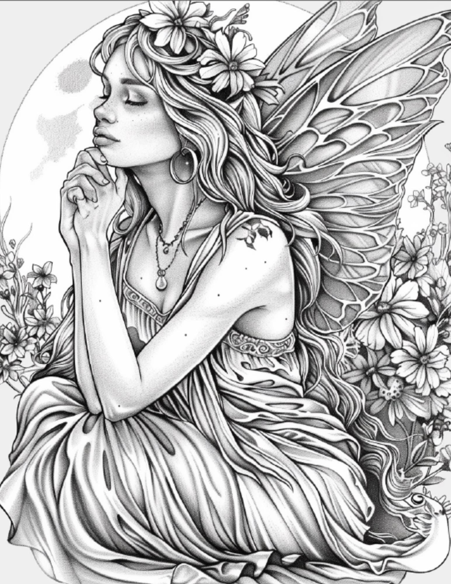 Moon Fairy Coloring Book Fairy Tale Activity Book Adult Coloring Pages ...