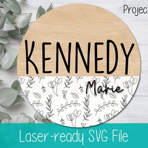 Floral Round Sign SVG File: Baby Name, Wedding, Door Signs (digital ...