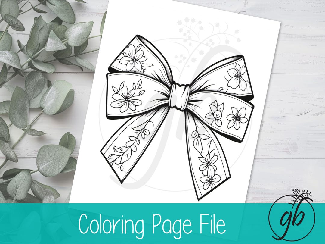 Floral Bow Coloring Page - Etsy