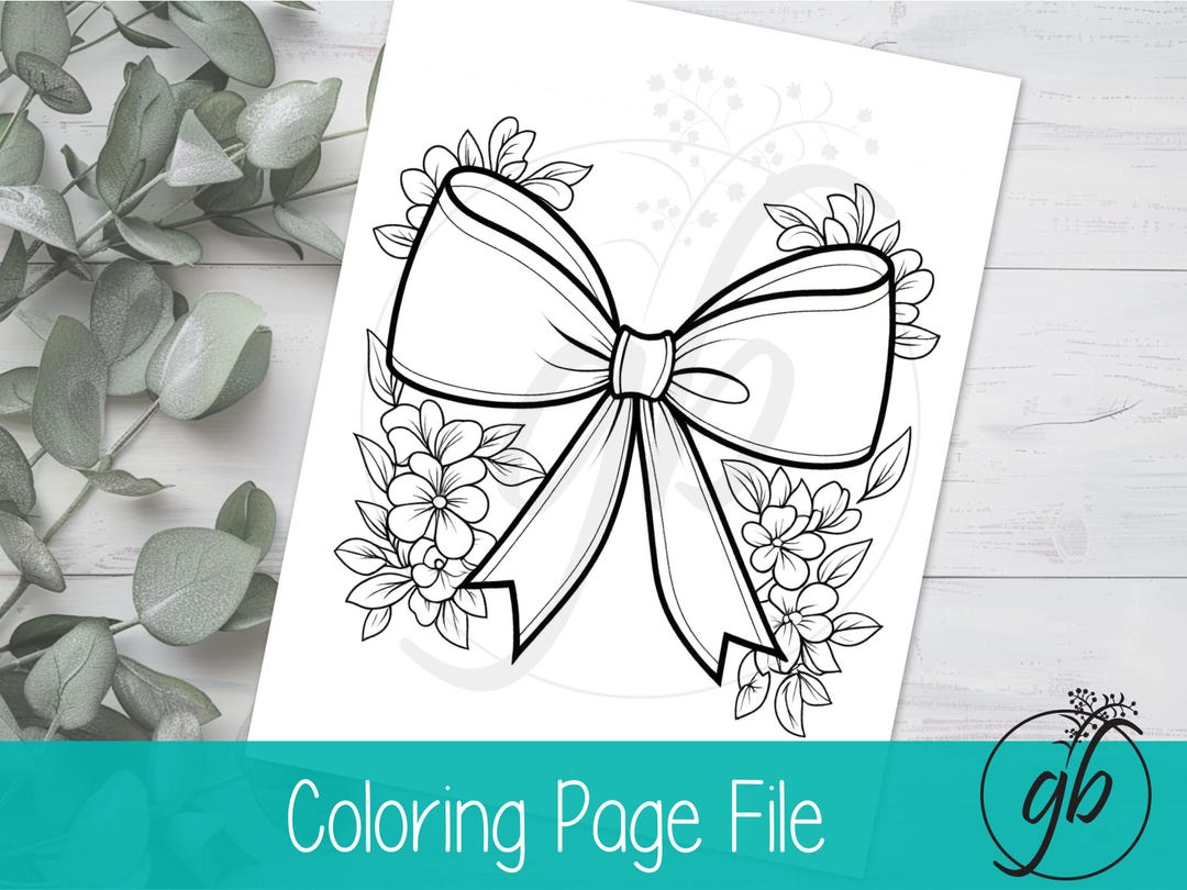 Floral Bow Coloring Page - Etsy