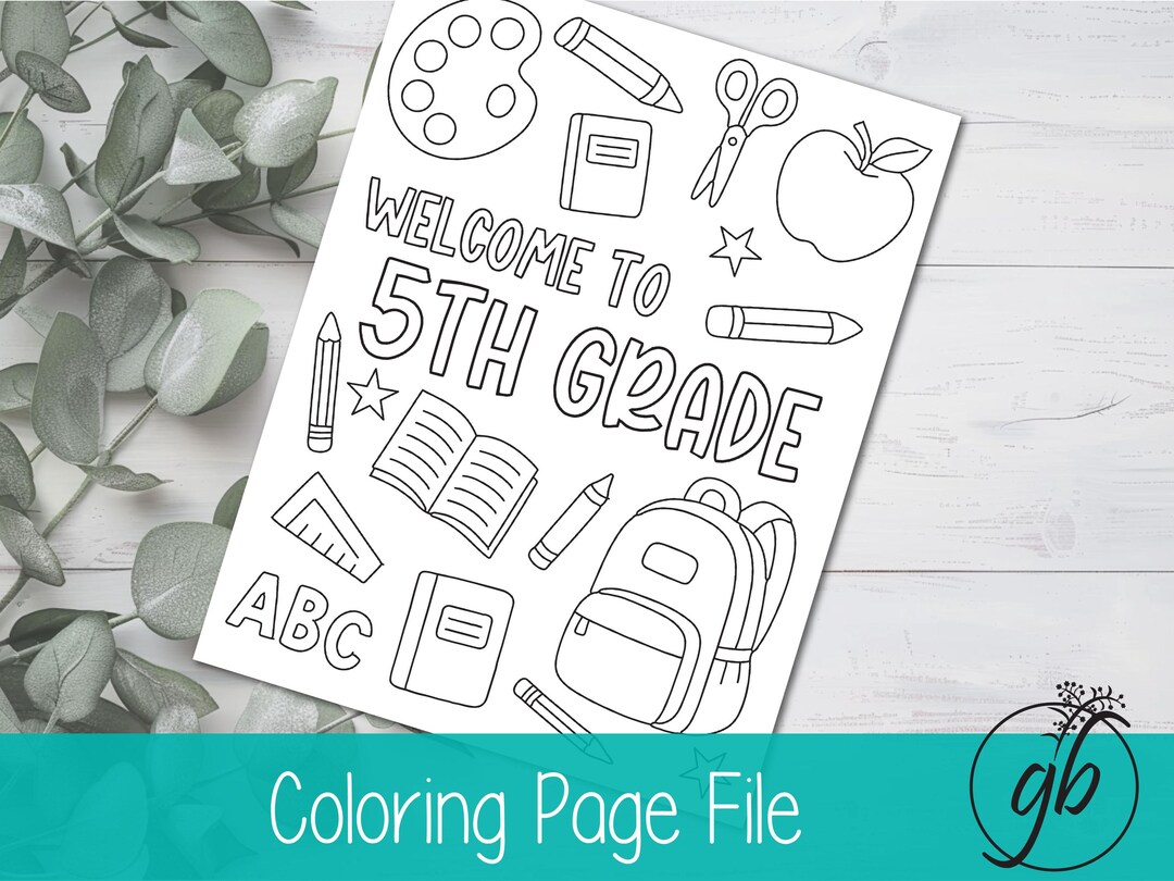 Back to School - Welcome to 5th Grade Coloring Page - Etsy