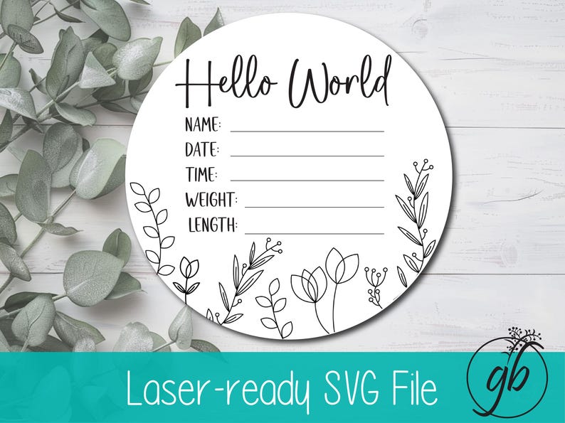 Baby Announcement Sign SVG - Baby Hello World Sign SVG - Baby Name Sign ...