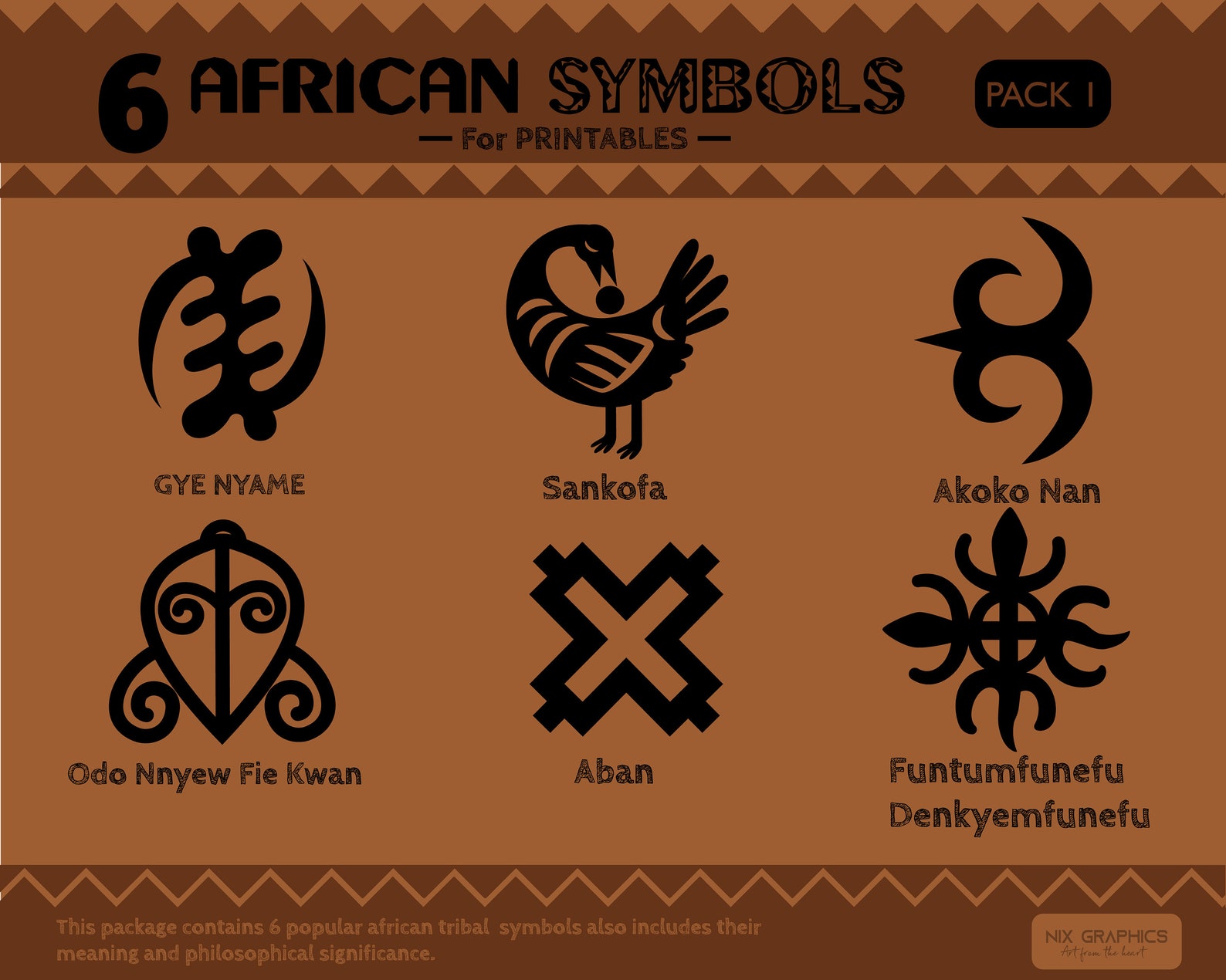 6 African Symbols and Their Meanings. Pack 1 Files in the Package: AI ...