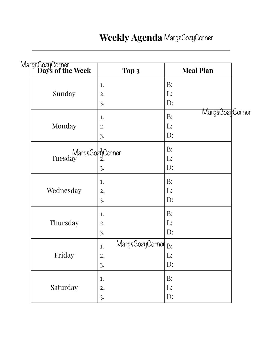 Simple Weekly Outline Template for Goodnotes | Including Meal Plan - Etsy