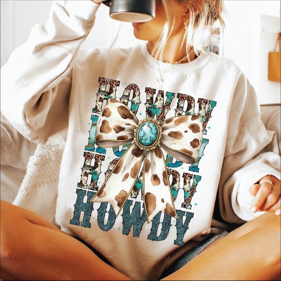 Western Howdy Coquette Bow Png, Howdy Brown Leather Bow Png, Cowhide ...