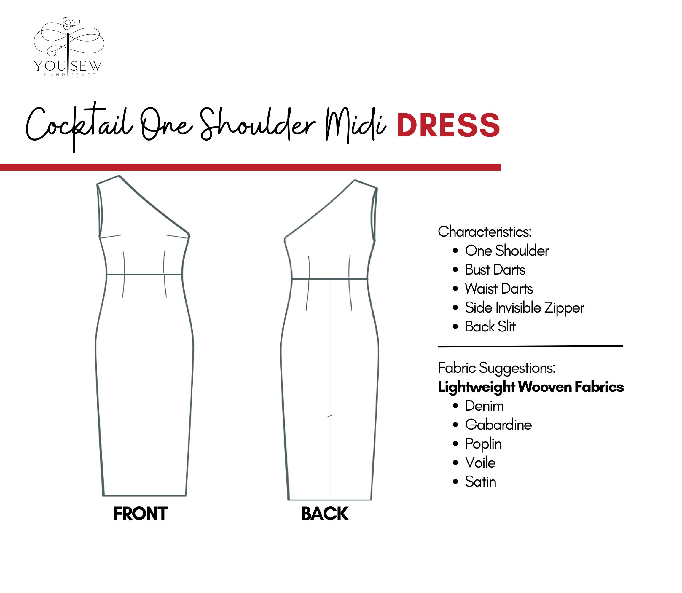 One Shoulder Midi Dress PDF Sewing Pattern Sizes XS-4XL Layered Pattern ...