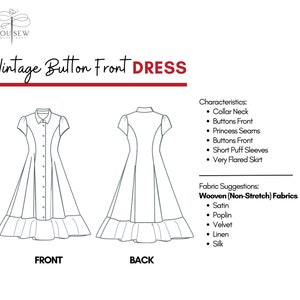 Vintage Button Down Dress PDF Sewing Pattern Sizes XS-4XL Layered ...