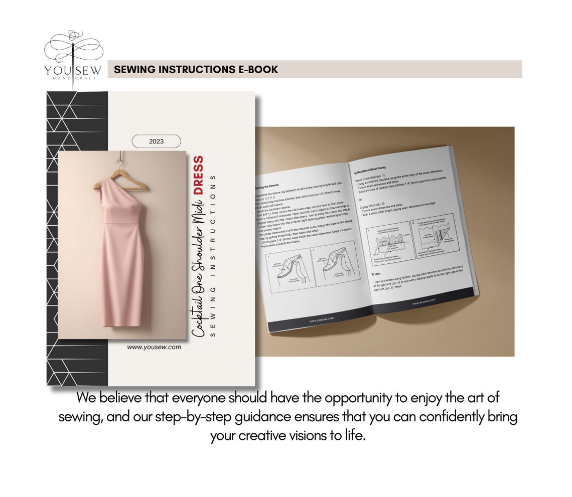 Cocktail One Shoulder Midi Dress Pdf Sewing Pattern-sizes 6-22 Layered