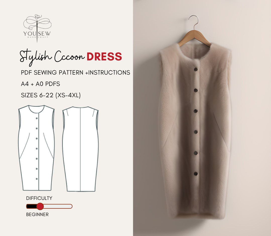 Cocoon Dress PDF Sewing Pattern-Sizes 6-22 Layered Pattern - Etsy México