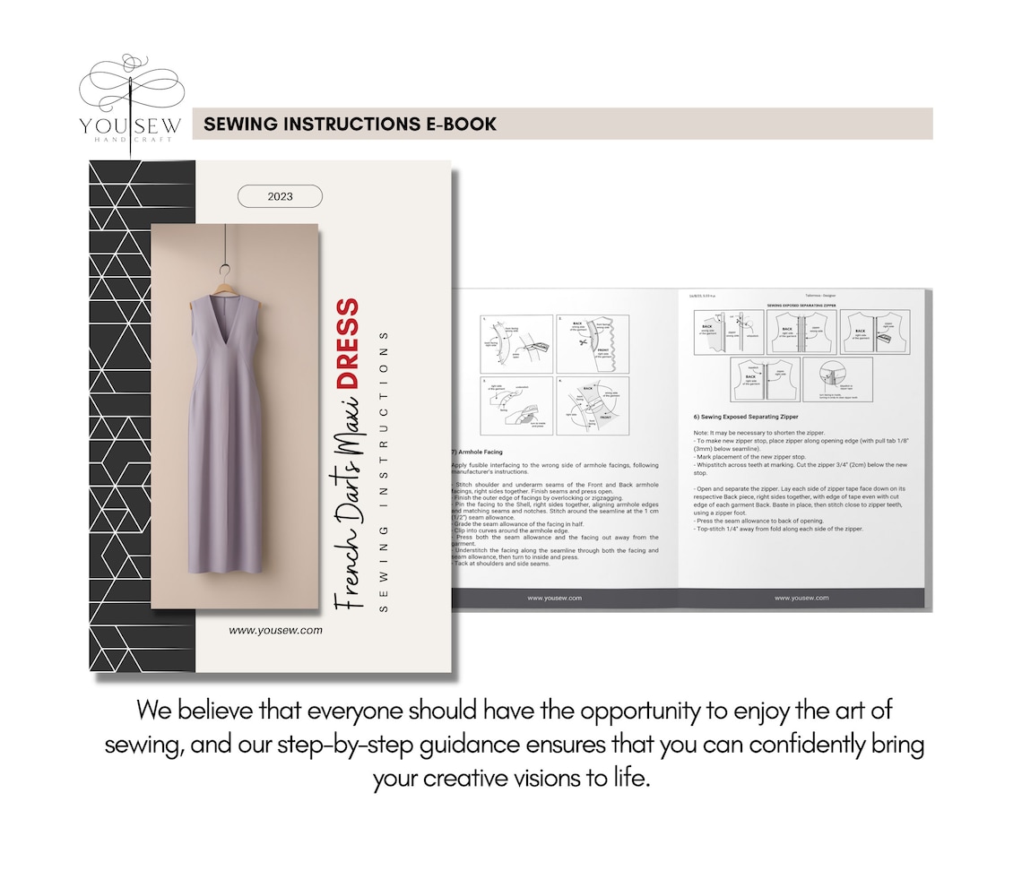 French Darts Maxi Dress PDF Sewing Pattern Sizes XS-4XL Layered Pattern ...