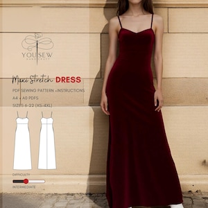 Stretch Maxi Dress PDF Sewing Pattern Sizes XS-4XL Layered Pattern ...