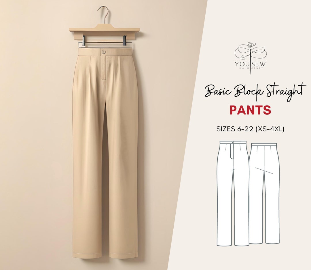 Straight Pants Sewing Pattern: Women's Basic Block (sizes 6-22) (PDF ...