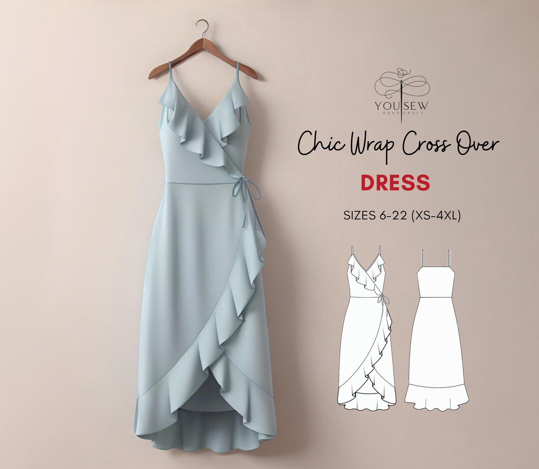 Chic Wrap Ruffled Dress PDF Sewing Pattern Sizes XS-4XL Layered Pattern ...