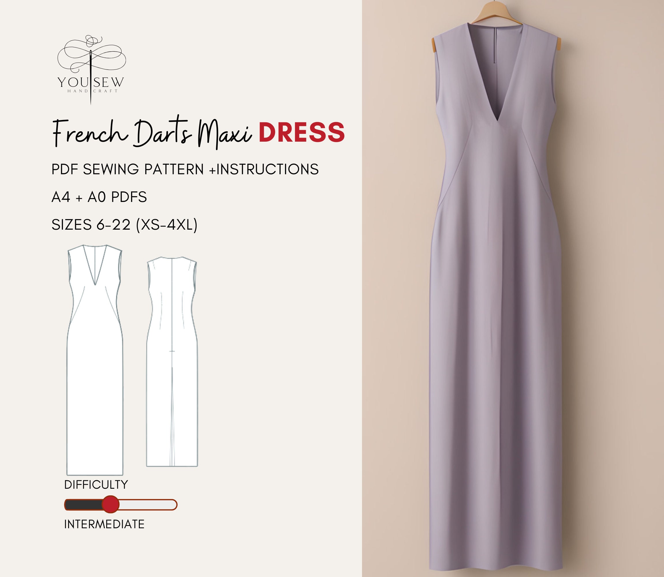 French Darts Maxi Dress PDF Sewing Pattern-sizes 6-22 Layered Pattern ...