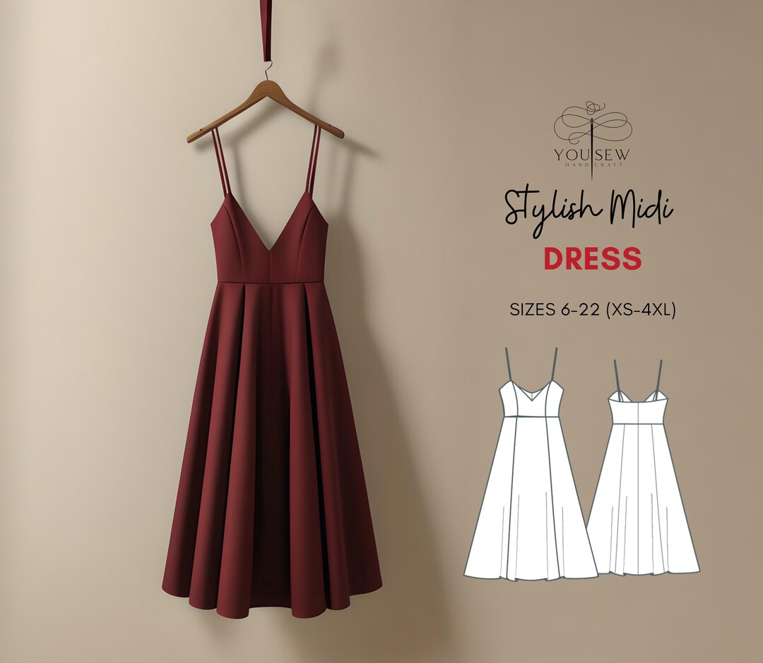 Midi Dress PDF Sewing Pattern | Women's Stylish Midi Dress | Sizes 6-20 ...