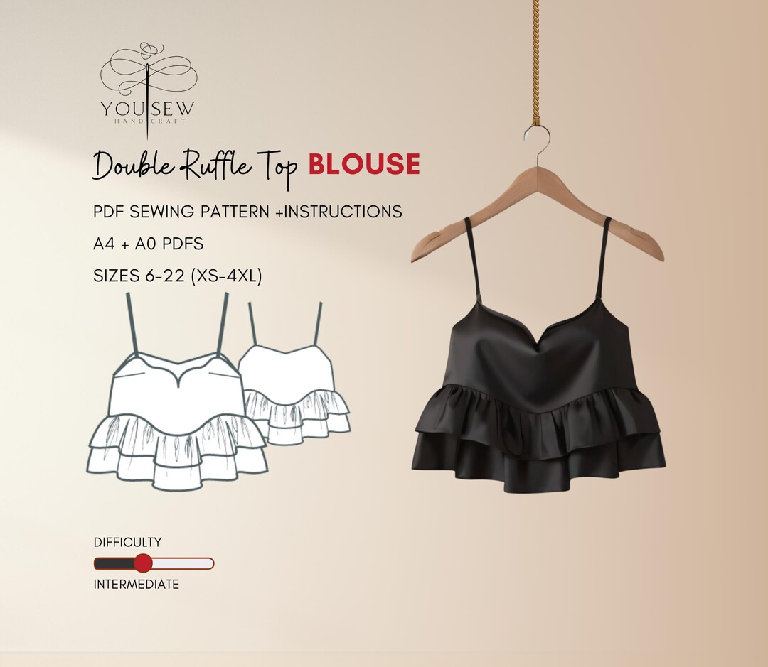 Double Ruffle Top Blouse PDF Sewing Pattern-sizes 6-22 Layered Pattern ...