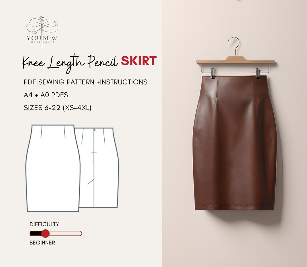 Knee Length Pencil Skirt PDF Sewing Pattern Sizes XS-4XL Layered ...