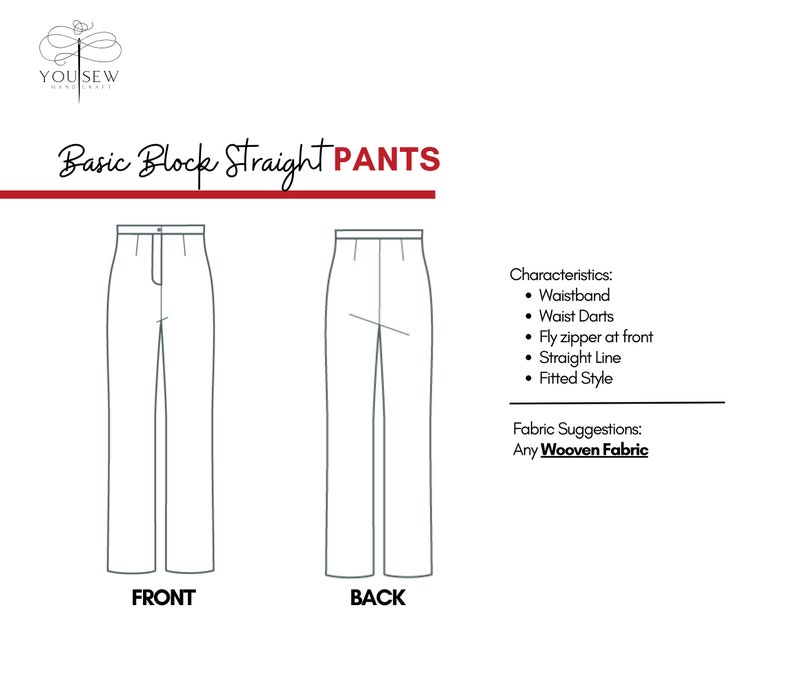 Straight Pants Sewing Pattern: Women's Basic Block (sizes 6-22) (PDF ...