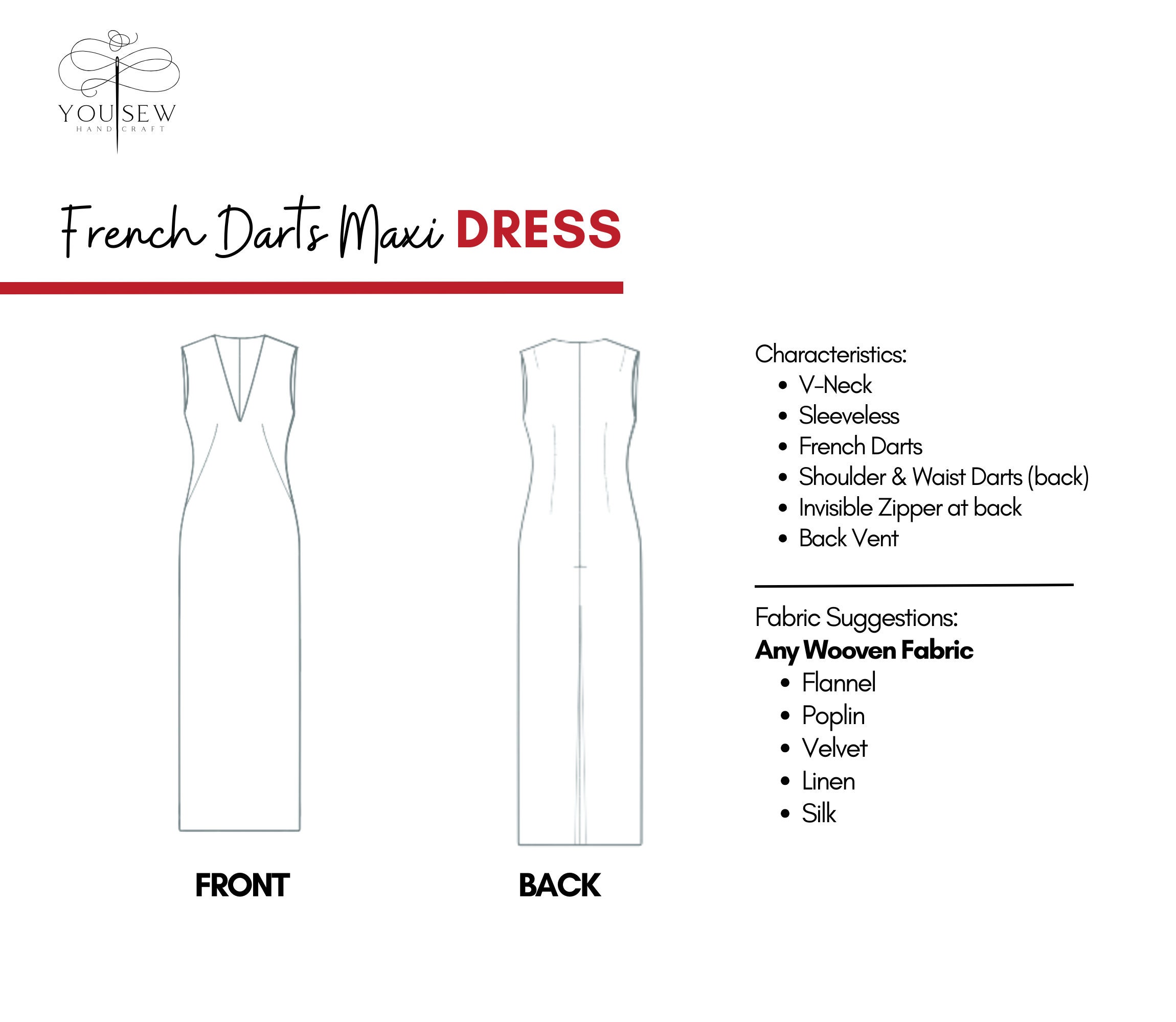French Darts Maxi Dress PDF Sewing Pattern Sizes XS-4XL Layered Pattern ...
