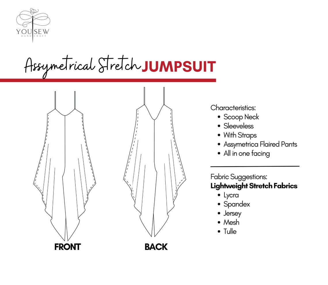 Stylish Jumpsuit PDF Sewing Pattern for Stretch Fabrics Layered Pattern ...
