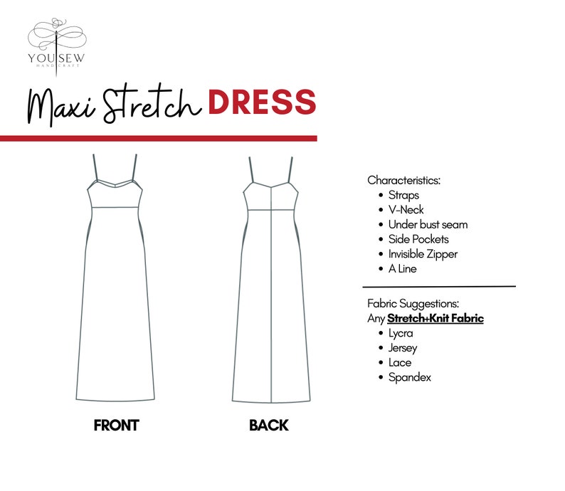 Stretch Maxi Dress PDF Sewing Pattern Sizes XS-4XL Layered Pattern ...