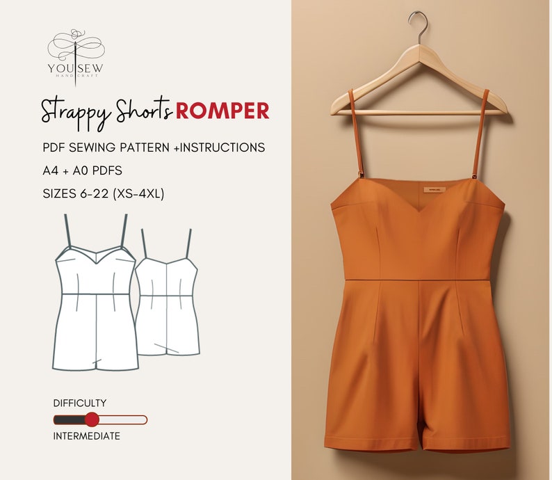 Strappy Shorts Romper PDF Sewing Pattern-sizes 6-22 Layered Pattern - Etsy