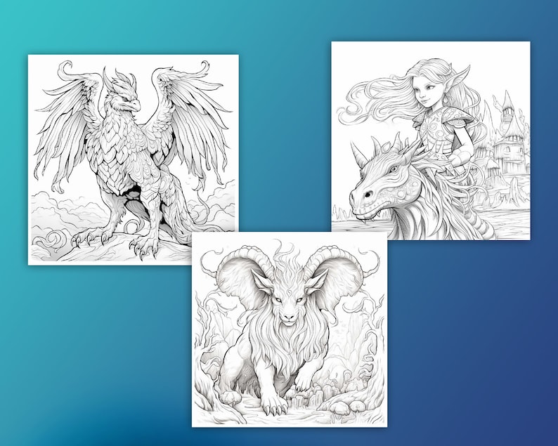 Mythical Creatures Printable Coloring Pages for Kids and Adults Dragon ...