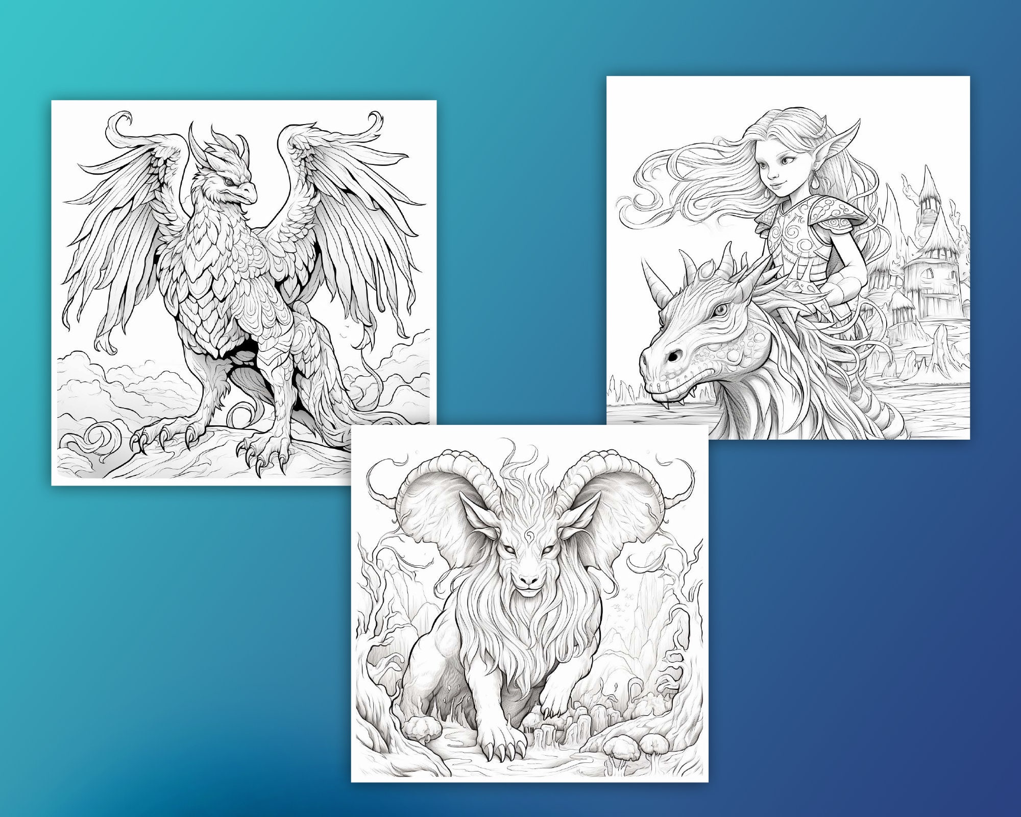 Mythical Creatures Printable Coloring Pages for Kids and Adults Dragon ...