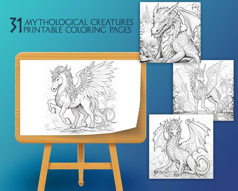 Mythical Creatures Printable Coloring Pages for Kids and Adults Dragon ...