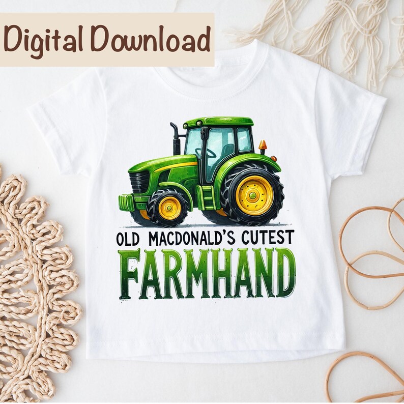 Old Macdonald Cutest Farmhand Sublimation PNG | Farm Boy | Green ...
