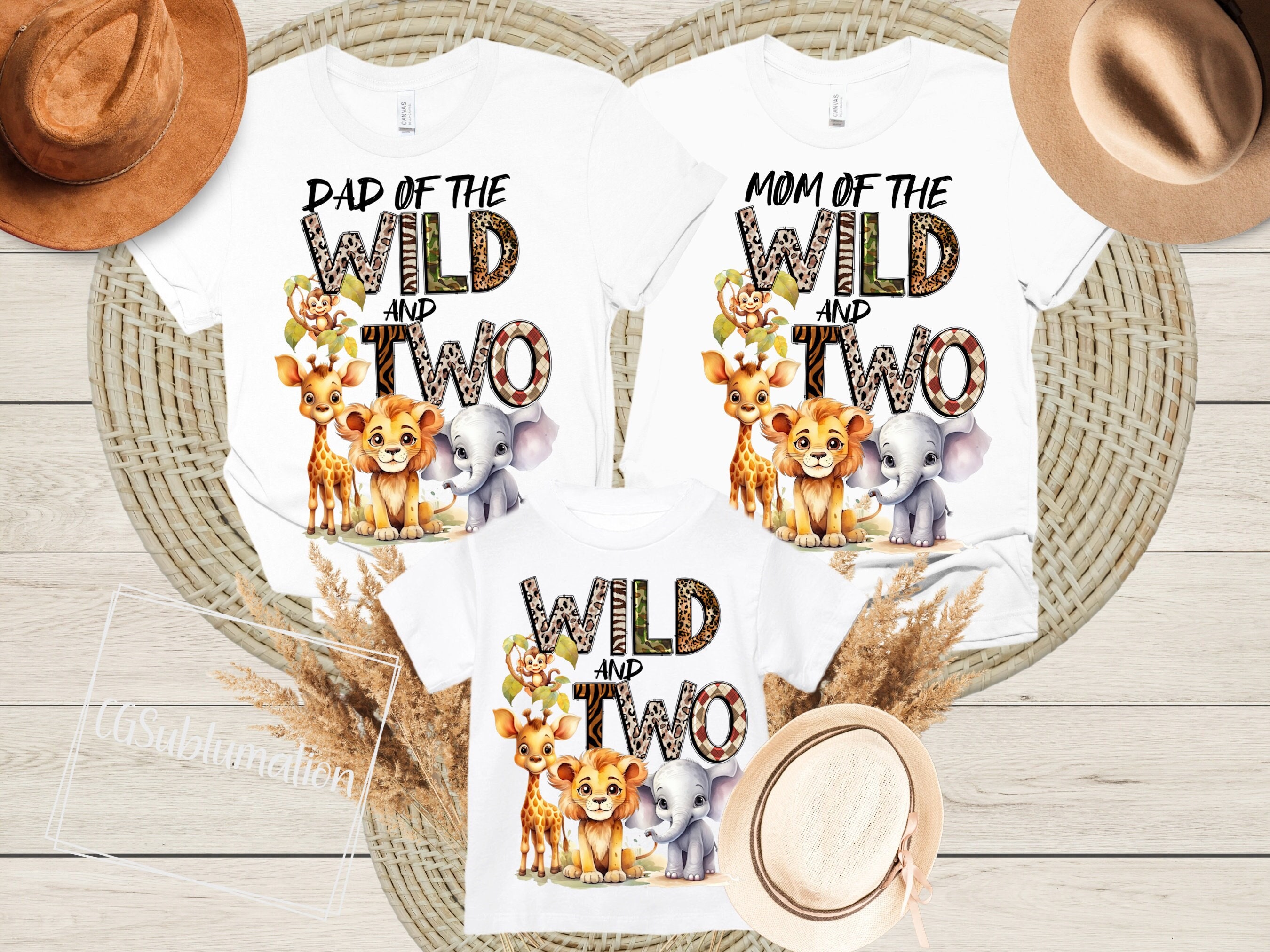 Wild and Two Png Sublimation, Wild Two Family Matching Safari Animals ...
