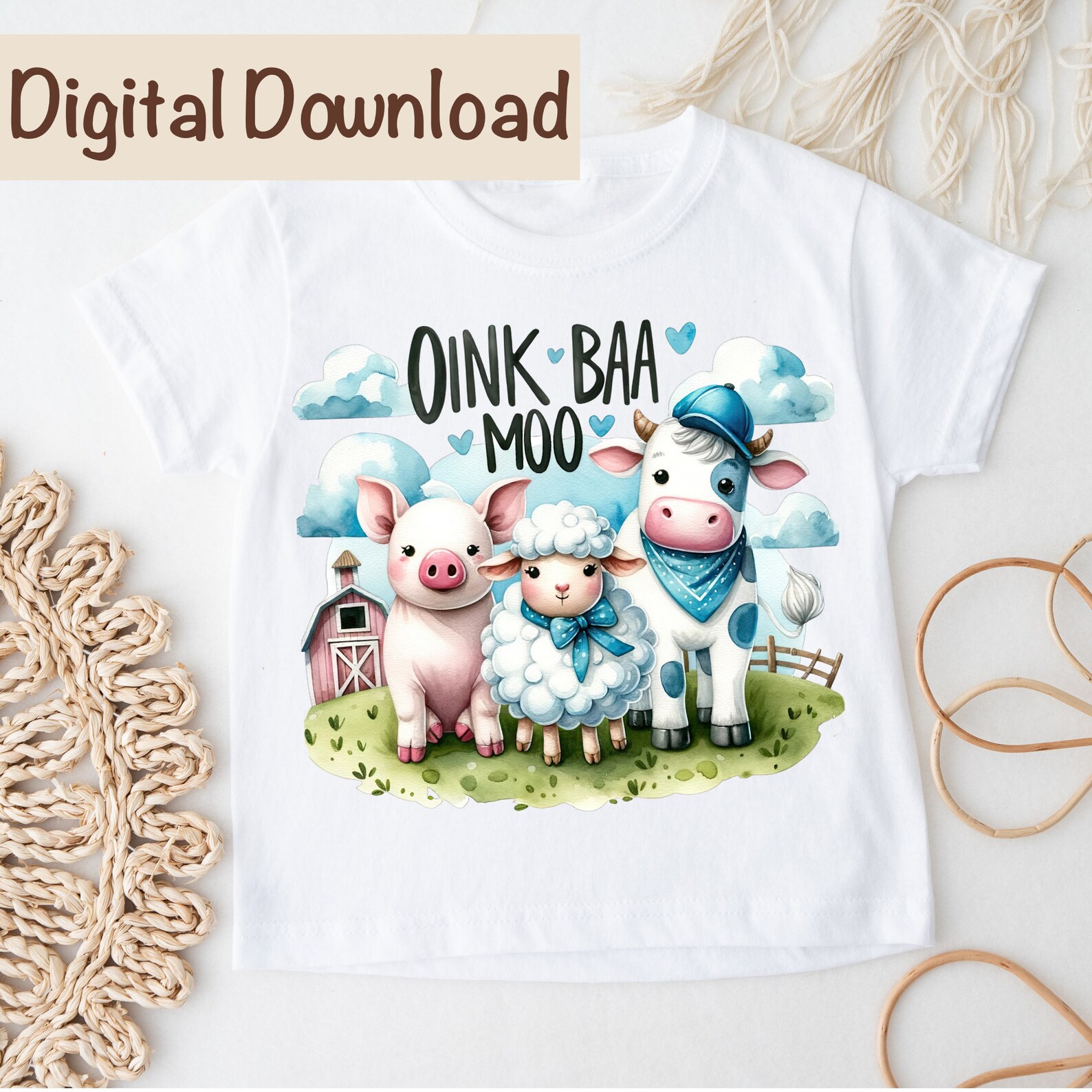 Cute Farm Baby PNG, Oink Baa Moo Farm Animals Sublimation, Digital ...