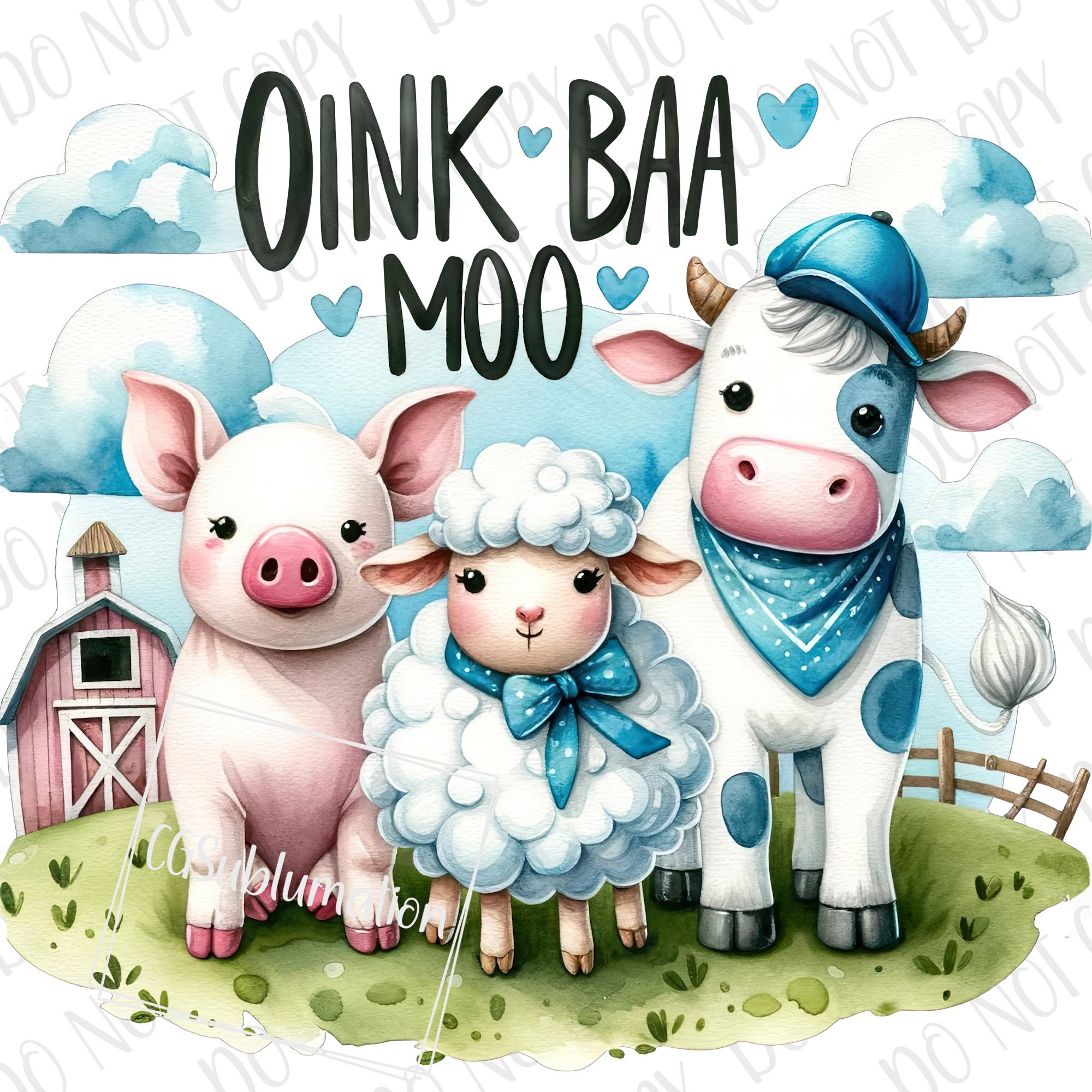 Cute Farm Baby PNG, Oink Baa Moo Farm Animals Sublimation, Digital ...