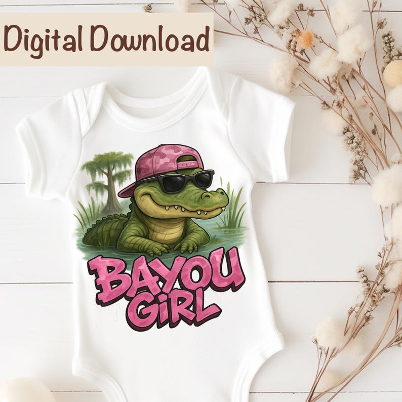 Bayou Girl Baby PNG | Alligator Bayou Girl Sublimation | Digital ...