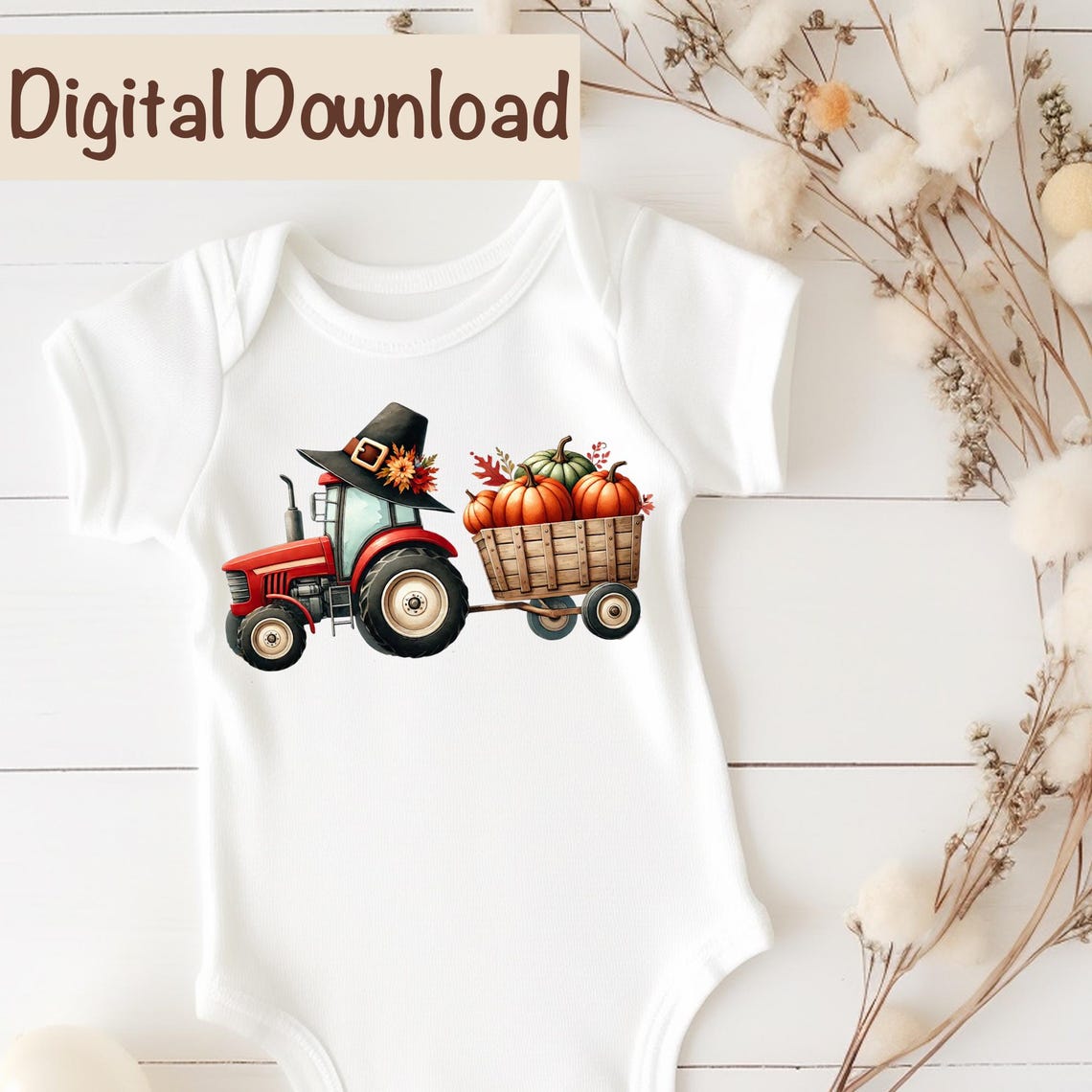 Thanksgiving Tractor PNG, Fall Farm Tractor Sublimation, Digital ...