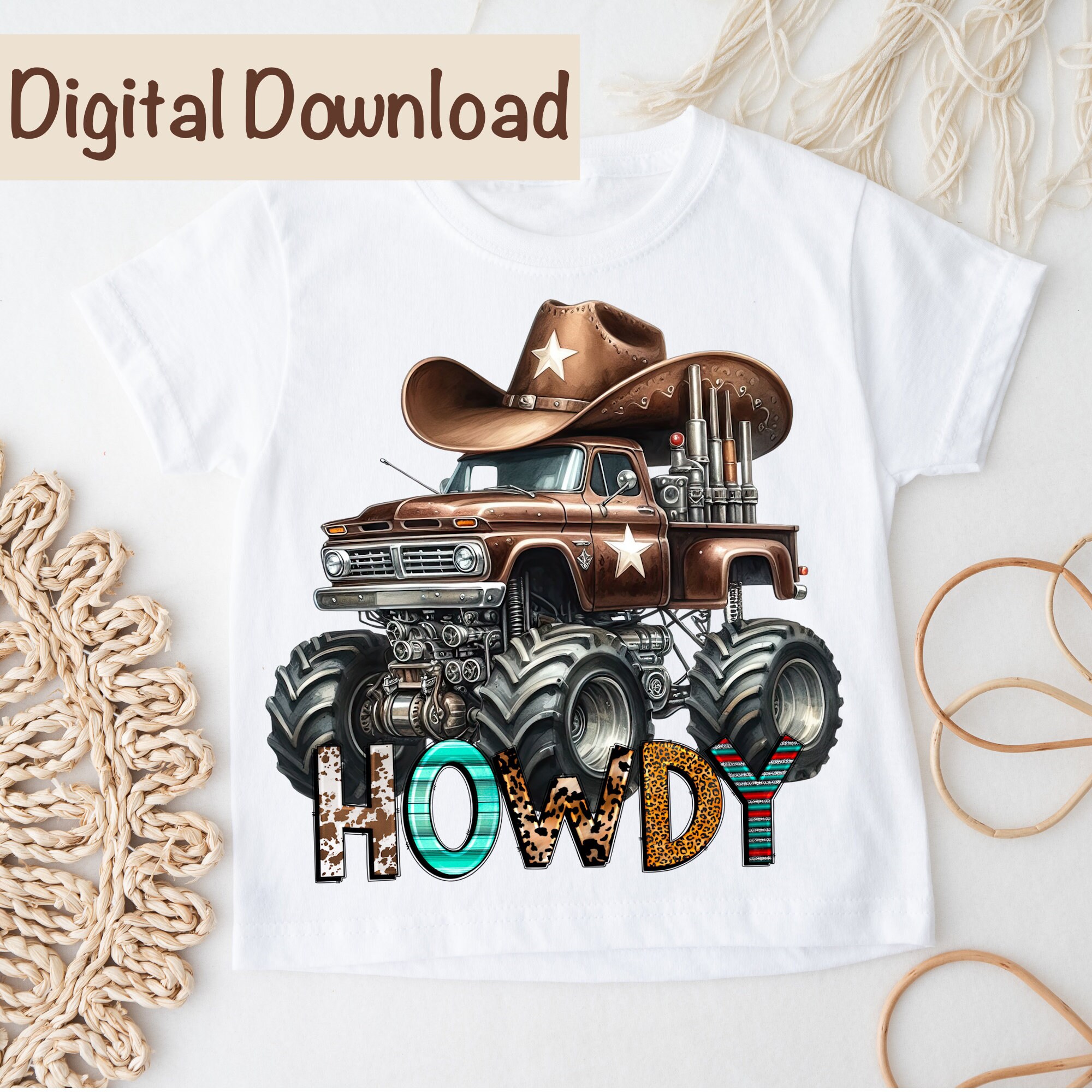 Howdy Cowboy Monster Truck PNG Rodeo Cowboy Sublimation Cowboy Hat ...