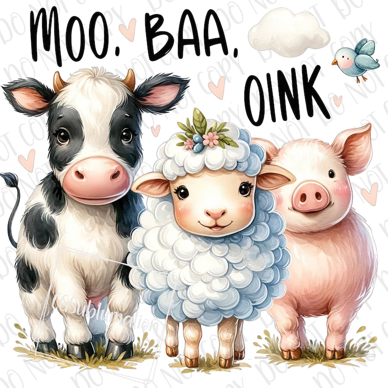Cute Farm Baby PNG, Oink Baa Moo Farm Animals Sublimation, Digital ...