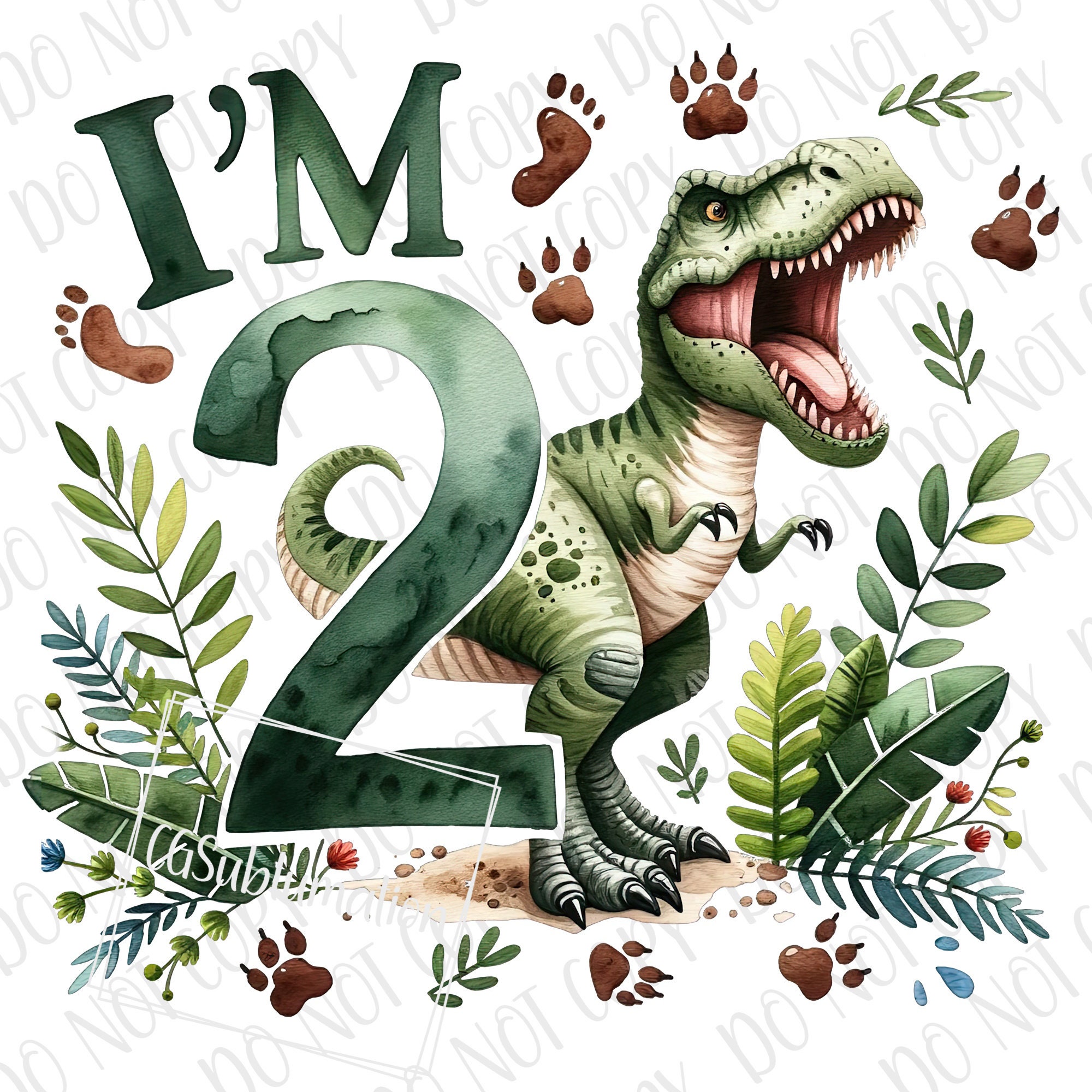 T-rex Dinosaur Png, 2nd Birthday I'm 2 Dino PNG, Trex Dinosaur ...