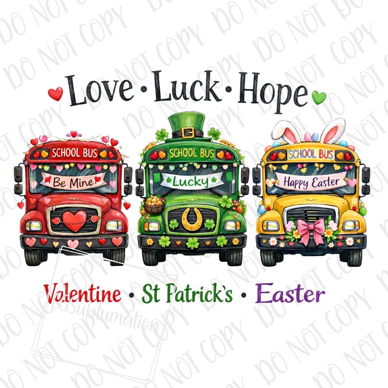 Valentine, St Patrick's, Easter School Bus PNG, Love Luck and Hope Bus ...