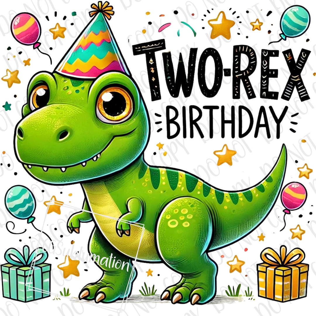 T-rex Dinosaur Png, 2nd Birthday Two Rex Dino PNG, Trex Dinosaur ...