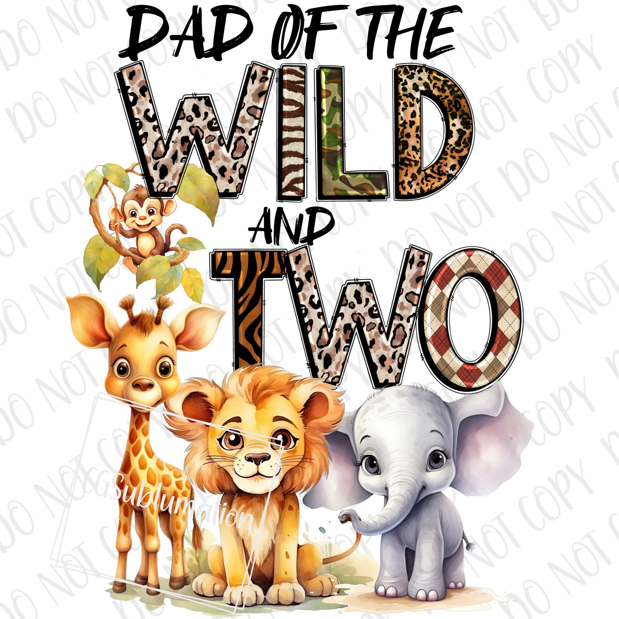 Wild and Two Png Sublimation, Wild Two Family Matching Safari Animals ...