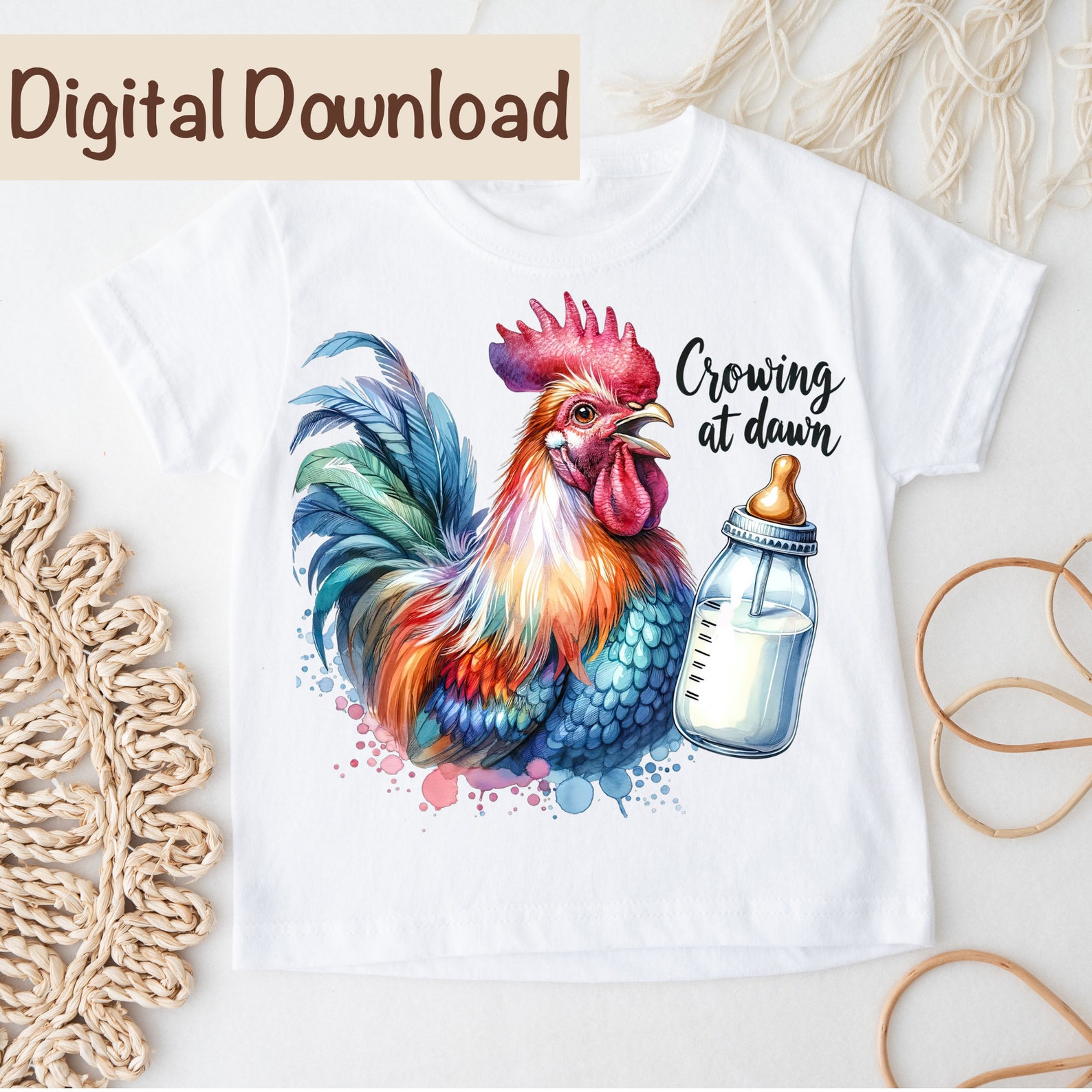 Rooster Baby PNG, Crowing at Dawn PNG, Baby Chicken Sublimation ...