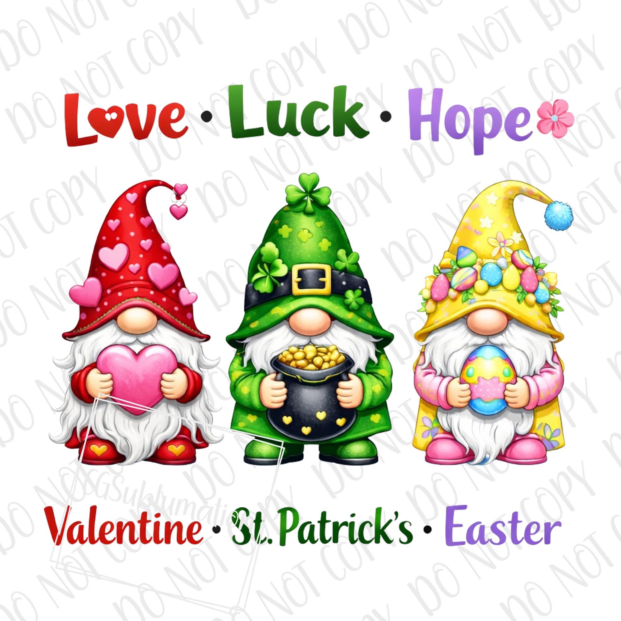 Valentine, St Patrick's, Easter Gnomes PNG, Love Luck and Hope Gnomes ...