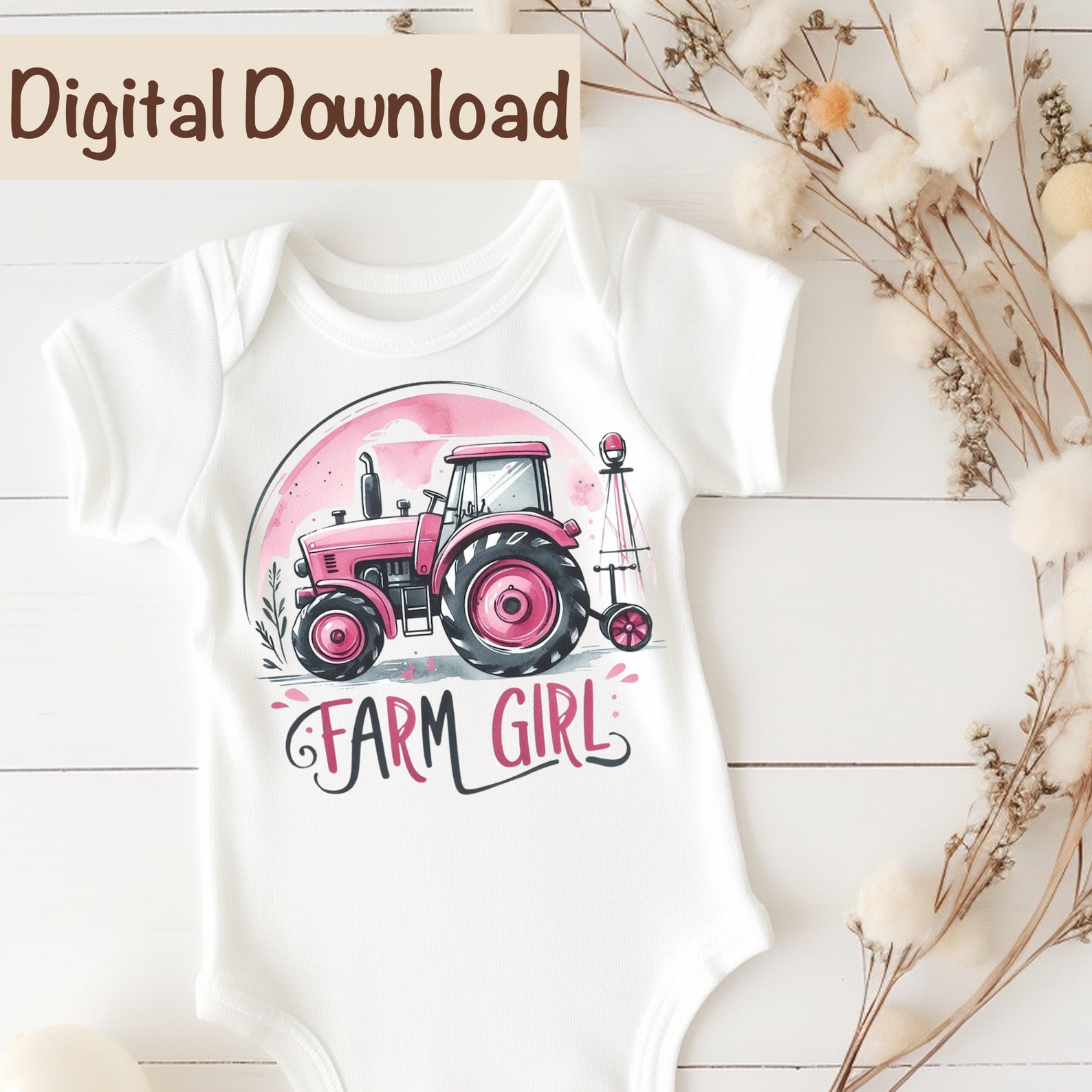 Farm Girl Png, Pink Tractor PNG, Farm Hand Sublimation, Farming for ...