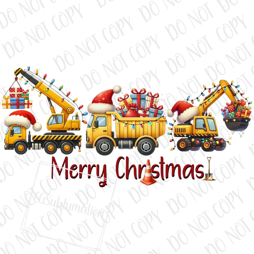 Christmas Construction Sublimation PNG Construction Trucks Sublimation ...