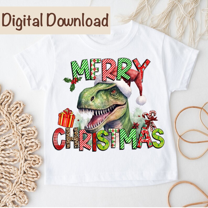 Dinosaur Merry Christmas PNG, Funny Santa T-rex Sublimation, Digital ...