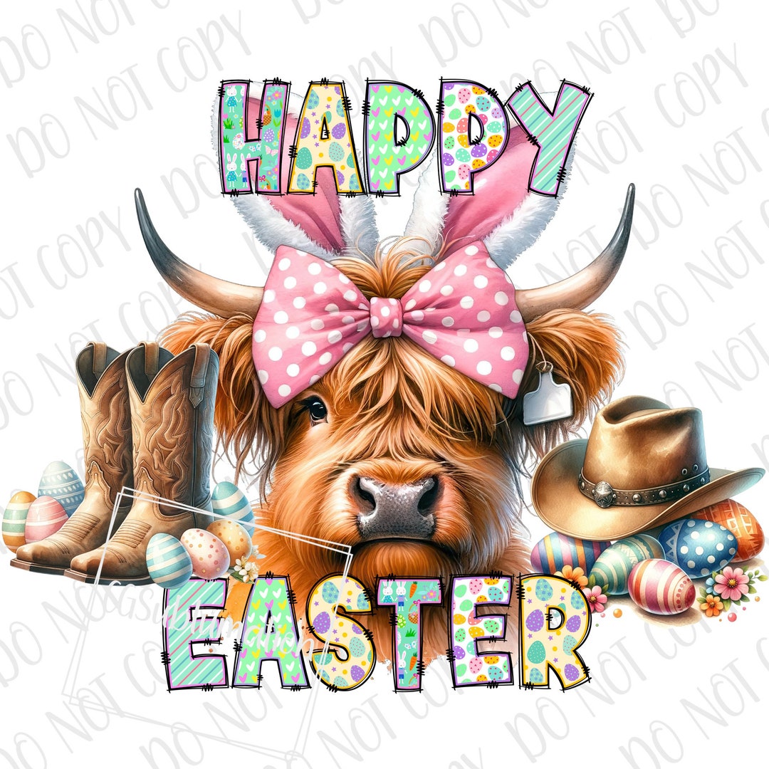 Happy Easter PNG, Highland Cow Sublimation, Digital Download, Easter ...