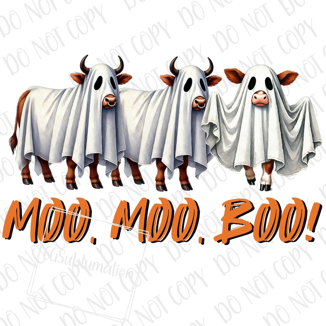 Moo Moo Boo Cow Bull Ghost Halloween PNG | Halloween Cow Farm Ranch ...