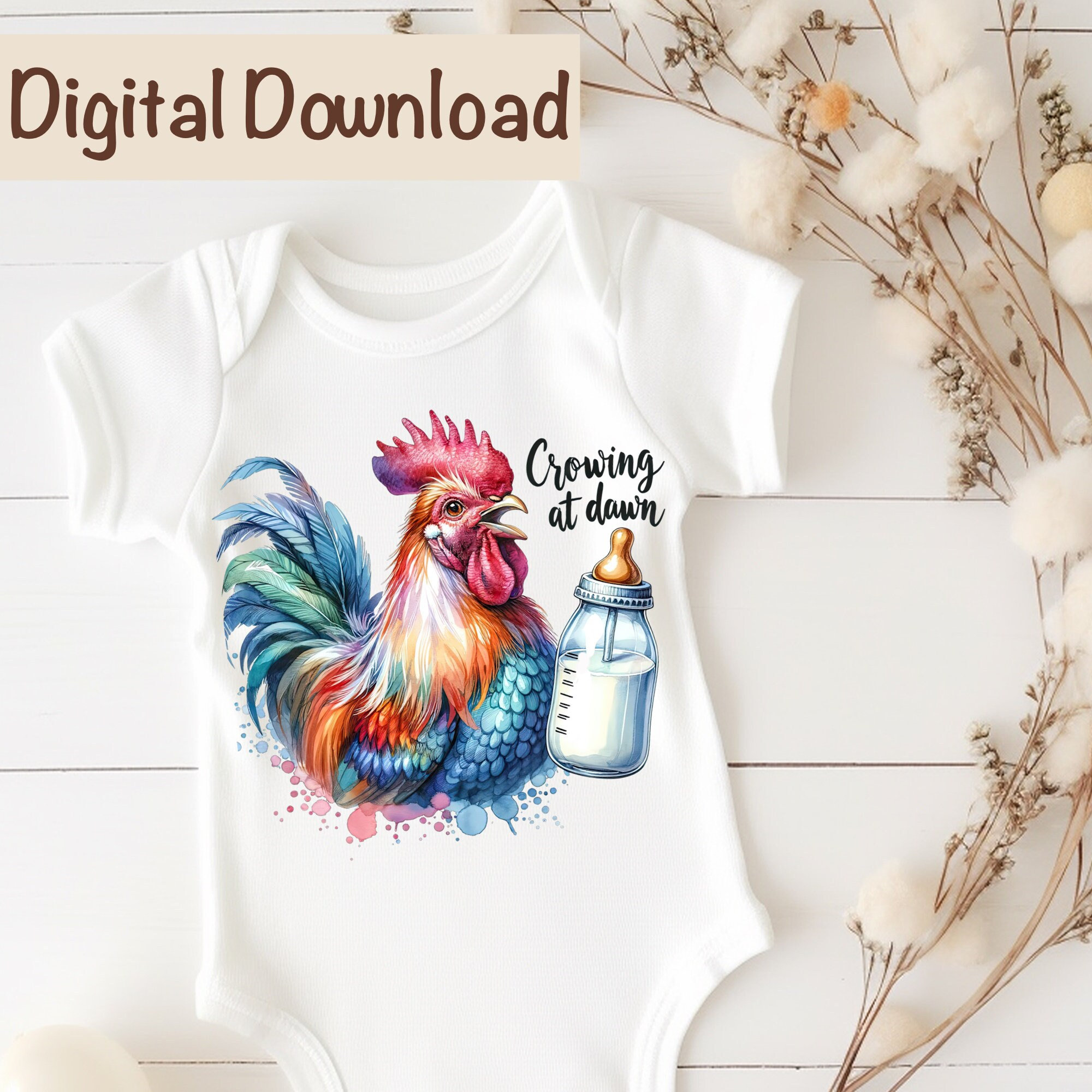 Rooster Baby PNG, Crowing at Dawn PNG, Baby Chicken Sublimation ...