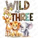 Wild and Three Png Sublimation, Safari Animals 3rd Birthday Png ...